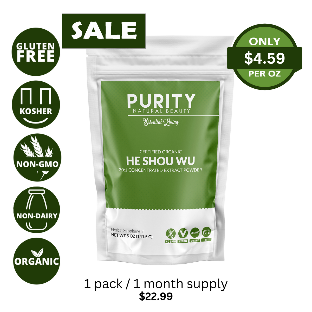 HE SHOU WU POWDER - FO TI ROOT POWDER – Purity Natural Beauty Products